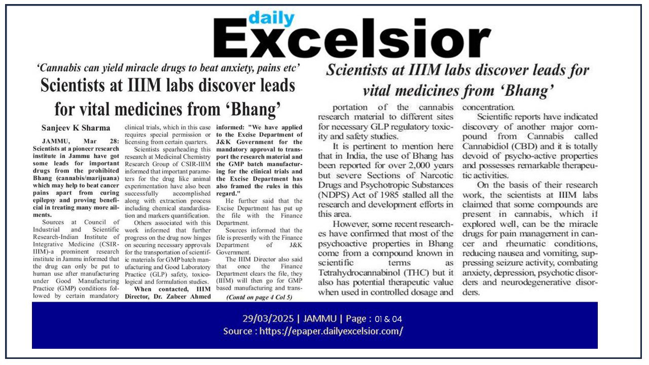 Scientists at IIIM labs discover leads for vital medicines from ‘Bhang ...