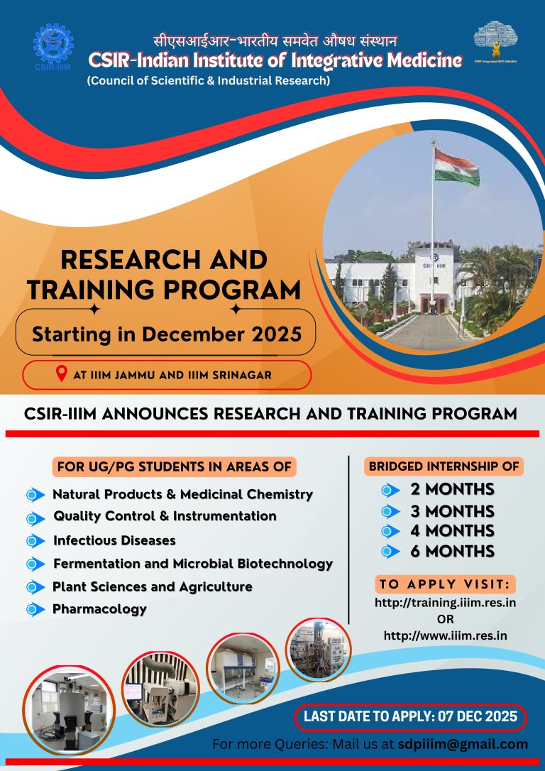 CSIR-IIIM Research & Training/Internship Program (Winter Call 2025 ...